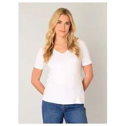T-Shirt Base Level "Yanic", Damen, Gr. 36, wei&szlig;, Single Jersey, Obermaterial: 96% Viskose, 4% Elasthan, unifarben, regular fit h&uuml;ftbedeckend, V-Ausschnitt, Shirts T-Shirt, mit V-Ausschnitt