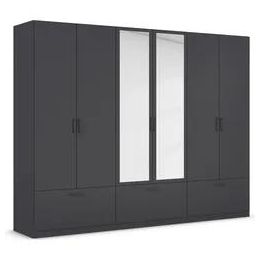Dreht&uuml;renschrank Rauch "Kleiderschrank Schrank Garderobe W&auml;scheschrank BARI mit Spiegel", grau (graumetallic), B:270cm H:210cm T:54cm, Holzwerkstoff, Schr&auml;nke, Dreht&uuml;renschrank, mit Schubk&auml;sten und modernem Griff in Graumetallic MADE IN GERMANY