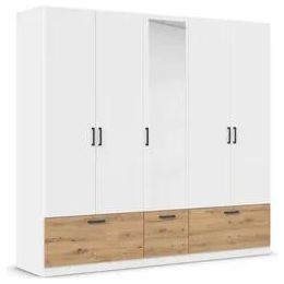 Dreht&uuml;renschrank Rauch "Kleiderschrank Schrank Garderobe W&auml;scheschrank BARI mit Spiegel", wei&szlig; (alpinwei&szlig;, eiche artisan), B:225cm H:210cm T:54cm, Holzwerkstoff, Schr&auml;nke, Dreht&uuml;renschrank, mit Schubk&auml;sten und modernem Griff in Graumetallic MADE IN GERMANY
