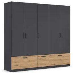 Dreht&uuml;renschrank Rauch "Kleiderschrank Schrank Garderobe W&auml;scheschrank BARI", grau (graumetallic, eiche artisan), B:225cm H:210cm T:54cm, Holzwerkstoff, Schr&auml;nke, Dreht&uuml;renschrank, mit Schubk&auml;sten und modernem Griff in Graumetallic MADE IN GERMANY