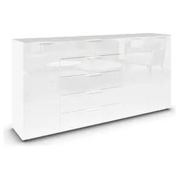 Kombikommode Rauch "Kommode T&uuml;rkommode Sideboard Kombikommode FLIPP mit Glasfront", wei&szlig; (alpinwei&szlig;, glas kristallwei&szlig;), B:200cm H:99cm T:42cm, Holzwerkstoff, Sideboards, Kombikommode, 3-t&uuml;rig, 5 Schubladen, Soft-Close-Funktion, Oberboden und Front Glas