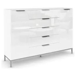 Schubkastenkommode Rauch "Kommode T&uuml;rkommode Sideboard Kombikommode FLIPP mit Glasfront", wei&szlig; (alpinwei&szlig;, glas kristallwei&szlig;), B:160cm H:111cm T:42cm, Holzwerkstoff, Sideboards, 2-trg mit 5 Schubladen und Soft-Close-Funktion, Glasfront, 2 Breiten
