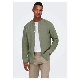 Only & Sons Langarmhemd ONLY & SONS "ONSCAIDEN LS SOLID LINEN MAO SHIRT NOOS", Herren, Gr. XL, N-Gr, gr&uuml;n (swamp), Web, Obermaterial: 55% Baumwolle, 45% Leinen, unifarben, slim fit, Rundhals, 2-Knopf-Manschette, Hemden