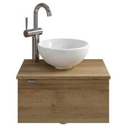 Waschtisch SAPHIR "Serie 6915 Waschschale mit Unterschrank f&uuml;r G&auml;stebad, G&auml;ste WC", braun (riviera eiche, riviera eiche, riviera eiche quer nb), B:51cm H:39,8cm T:35cm, Waschtische, Waschtisch, 51 cm breit, 1 T&uuml;r, Waschtischplatte, kleine B&auml;der, ohne Armatur