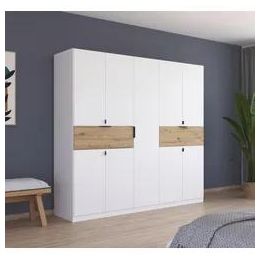 Dreht&uuml;renschrank Rauch "Kleiderschrank Schrank Garderobe W&auml;scheschrank TICAO", wei&szlig; (alpinwei&szlig;, eiche artisan), B:226cm H:210cm T:54cm, Holzwerkstoff, Schr&auml;nke, Dreht&uuml;renschrank, mit 2 ger&auml;umigen Schubladen, viel Stauraum MADE IN GERMANY