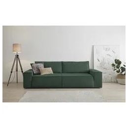 3-Sitzer Home Affaire "SHERWOOD Schlafsofa (257cm) Cord, Samtvelours, Vintage-Lederoptik", gr&uuml;n (dunkelgr&uuml;n), B:257cm H:85cm T:106cm, 100% Polyester, Sofas, Schlaffunktion mit Bettkasten (ca. 136/200cm)