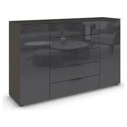 Schubkastenkommode Rauch "Kommode T&uuml;rkommode Sideboard Kombikommode FLIPP mit Glasfront", grau (graphit, glas basalt), B:160cm H:100cm T:42cm, Holzwerkstoff, Sideboards, 2-trg mit 5 Schubladen und Soft-Close, 2 Breiten MADE IN GERMANY