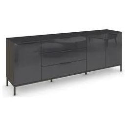 Kombikommode Rauch "Kommode T&uuml;rkommode Sideboard Kombikommode FLIPP mit Glasfront", grau (graphit, glas basalt), B:200cm H:71cm T:42cm, Holzwerkstoff, Sideboards, Kombikommode, 3-t&uuml;rig, 3 Schubladen, Soft-Close-Funktion, Oberboden und Front Glas