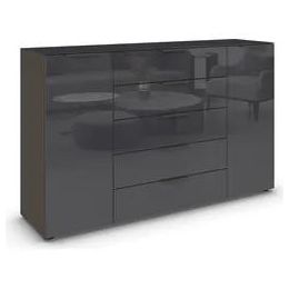Schubkastenkommode Rauch "Kommode T&uuml;rkommode Sideboard Kombikommode FLIPP mit Glasfront", grau (graphit, glas basalt), B:160cm H:99cm T:42cm, Holzwerkstoff, Sideboards, 2-t&uuml;rig, 5 Schubladen, Soft-Close, Oberboden und Front Glas, 2 Breiten