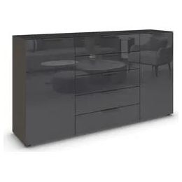 Schubkastenkommode Rauch "Kommode T&uuml;rkommode Sideboard Kombikommode FLIPP mit Glasfront", grau (graphit, glas basalt), B:180cm H:99cm T:42cm, Holzwerkstoff, Sideboards, 2-t&uuml;rig, 5 Schubladen, Soft-Close, Oberboden und Front Glas, 2 Breiten
