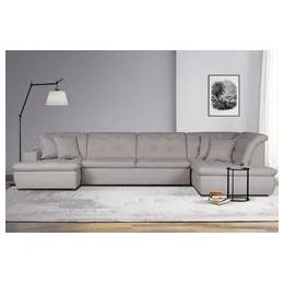 Wohnlandschaft Home Affaire "BRISBANE NEU U-Form", beige, B:380cm H:83cm T:202cm, 100% Polyester, Sofas, Wohnlandschaft, mit feiner Steppung, Matten-Optik, incl. Zierkissen