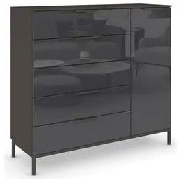 Kombikommode Rauch "Kommode T&uuml;rkommode Sideboard Kombikommode FLIPP mit Glasfront", grau (graphit, glas basalt), B:120cm H:111cm T:42cm, Holzwerkstoff, Sideboards, Kombikommode, 1-t&uuml;rig mit 5 Schubladen und Soft-Close-Funktion sowie Glasfront