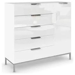 Kombikommode Rauch "Kommode T&uuml;rkommode Sideboard Kombikommode FLIPP mit Glasfront", wei&szlig; (alpinwei&szlig;, glas kristallwei&szlig;), B:120cm H:110cm T:42cm, Holzwerkstoff, Sideboards, Kombikommode, 1-t&uuml;rig, 5 Schubladen, Soft-Close-Funktion, Oberboden und Front Glas