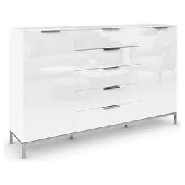 Schubkastenkommode Rauch "Kommode T&uuml;rkommode Sideboard Kombikommode FLIPP mit Glasfront", wei&szlig; (alpinwei&szlig;, glas kristallwei&szlig;), B:180cm H:111cm T:42cm, Holzwerkstoff, Sideboards, 2-trg mit 5 Schubladen und Soft-Close-Funktion, Glasfront, 2 Breiten