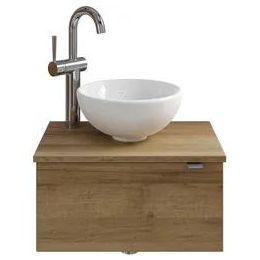 Waschtisch SAPHIR "Serie 6915 Waschschale mit Unterschrank f&uuml;r G&auml;stebad, G&auml;ste WC", braun (riviera eiche, riviera eiche, riviera eiche quer nb), B:51cm H:39,8cm T:35cm, Waschtische, Waschtisch, 51 cm breit, 1 T&uuml;r, Waschtischplatte, kleine B&auml;der, ohne Armatur