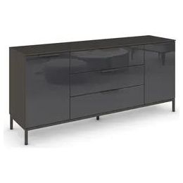 Kombikommode Rauch "Kommode T&uuml;rkommode Sideboard Kombikommode FLIPP mit Glasfront", grau (graphit, glas basalt), B:160cm H:72cm T:42cm, Holzwerkstoff, Sideboards, Kombikommode, 2-t&uuml;rig mit 3 Schubladen und Soft-Close-Funktion sowie Glasfront