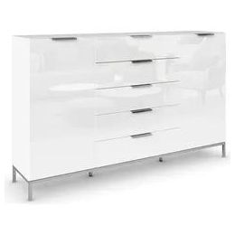 Schubkastenkommode Rauch "Kommode T&uuml;rkommode Sideboard Kombikommode FLIPP mit Glasfront", wei&szlig; (alpinwei&szlig;, glas kristallwei&szlig;), B:160cm H:110cm T:42cm, Holzwerkstoff, Sideboards, 2-t&uuml;rig, 5 Schubladen, Soft-Close, Oberboden und Front Glas, 2 Breiten