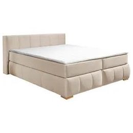 Boxspringbett Home Affaire "Chelles", beige, B:187cm L:245cm, Samtoptik (100% Polyester);Bezug der Spiegelfl&auml;che Matratzendrell aus 100% Polyester;Struktur fein 100% Polyester), Komplettbetten, Boxspringbett, inkl. Topper,, in XXL- &Uuml;berl&auml;nge 220 cm, Unterbox mit feine W&ouml;lbung