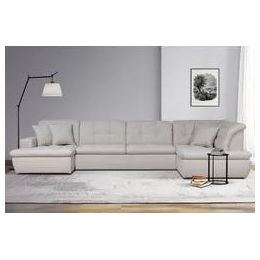 Wohnlandschaft Home Affaire "BRISBANE NEU U-Form", beige, B:380cm H:83cm T:202cm, 88% Polyester, 9% Rayon, 3% Nylon, Sofas, Wohnlandschaft, mit feiner Steppung, Matten-Optik, incl. Zierkissen