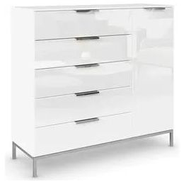 Kombikommode Rauch "Kommode T&uuml;rkommode Sideboard Kombikommode FLIPP mit Glasfront", wei&szlig; (alpinwei&szlig;, glas kristallwei&szlig;), B:120cm H:111cm T:42cm, Holzwerkstoff, Sideboards, Kombikommode, 1-t&uuml;rig mit 5 Schubladen und Soft-Close-Funktion sowie Glasfront