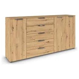 Schubkastenkommode Rauch "Kommode T&uuml;rkommode Sideboard Kombikommode FLIPP", braun (eiche artisan), B:200cm H:100cm T:42cm, Holzwerkstoff, Sideboards, 3-t&uuml;rig mit 5 Schubladen und Soft-Close-Funktion