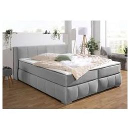 Boxspringbett Home Affaire "Chelles", silber, B:167cm L:225cm, Samtoptik (100% Polyester);Bezug der Spiegelfl&auml;che Matratzendrell aus 100% Polyester;Struktur fein 100% Polyester), Komplettbetten, Boxspringbett, inkl. Kaltschaumtopper, in 5 Breiten und 3 Matratzenarten
