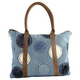 Schultertasche "Patchwork", Damen, Gr. B/H/T: 39cm x 32cm x 3cm onesize, blau, Baumwolle, Collezione Alessandro, Taschen Schultertasche, aus Jeansstoff mit Leder Henkel