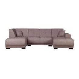 Wohnlandschaft Home Affaire "Langeland U-Form", grau (taupe), B:297cm H:85cm T:163cm, 100% Polyester, Sofas, Wohnlandschaft, incl. 2 Zierkissen, Recamiere wahlweise links oder rechts