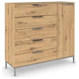 Kombikommode Rauch "Kommode T&uuml;rkommode Sideboard Kombikommode FLIPP", braun (eiche artisan), B:120cm H:111cm T:42cm, Holzwerkstoff, Sideboards, Kombikommode, 1-t&uuml;rig mit 5 Schubladen und Soft-Close-Funktion