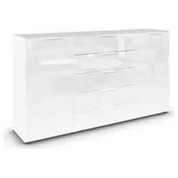 Schubkastenkommode Rauch "Kommode T&uuml;rkommode Sideboard Kombikommode FLIPP mit Glasfront", wei&szlig; (alpinwei&szlig;, glas kristallwei&szlig;), B:180cm H:99cm T:42cm, Holzwerkstoff, Sideboards, 2-t&uuml;rig, 5 Schubladen, Soft-Close, Oberboden und Front Glas, 2 Breiten
