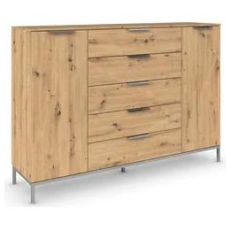 Kombikommode Rauch "Kommode T&uuml;rkommode Sideboard Kombikommode FLIPP", braun (eiche artisan), B:160cm H:111cm T:42cm, Holzwerkstoff, Sideboards, Kombikommode, 2-t&uuml;rig mit 5 Schubladen und Soft-Close-Funktion in zwei Breiten