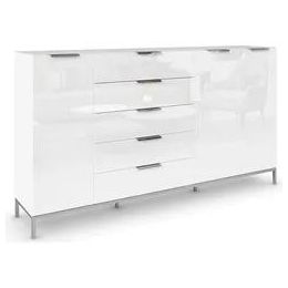 Kombikommode Rauch "Kommode T&uuml;rkommode Sideboard Kombikommode FLIPP mit Glasfront", wei&szlig; (alpinwei&szlig;, glas kristallwei&szlig;), B:200cm H:110cm T:42cm, Holzwerkstoff, Sideboards, Kombikommode, 3-t&uuml;rig, 5 Schubladen, Soft-Close-Funktion, Oberboden und Front Glas