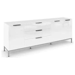 Kombikommode Rauch "Kommode T&uuml;rkommode Sideboard Kombikommode FLIPP mit Glasfront", wei&szlig; (alpinwei&szlig;, glas kristallwei&szlig;), B:200cm H:72cm T:42cm, Holzwerkstoff, Sideboards, Kombikommode, 3-t&uuml;rig mit 3 Schubladen und Soft-Close-Funktion sowie Glasfront