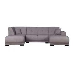 Wohnlandschaft Home Affaire "Langeland U-Form", grau, B:297cm H:85cm T:163cm, 100% Polyester, Sofas, Wohnlandschaft, incl. 2 Zierkissen, Recamiere wahlweise links oder rechts