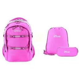 Schulrucksack 2be, Kinder, Gr. B/H/T: 22,5cm, pink (fuchsia), Kunstfaser, Rucks&auml;cke Schulrucksack, im 3er Set mit Turnbeutel und Federm&auml;ppchen