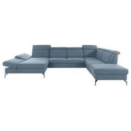Sit & More Wohnlandschaft SIT & MORE "Brisbane U-Form", blau (hellblau), B:367cm T:243cm, Soft clean (98% Polyester, 2% Polyamid), Sofas, Zehentrenner, Fu&szlig;h&ouml;he 15 cm, inklusive Sitztiefen-, Armteil- und Kopfteilverstellung