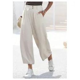 Bundfaltenhose Lascana, Damen, Gr. 38, N-Gr, beige (sand), Web, Obermaterial: 85% Viskose, 15% Leinen, unifarben, figurumspielend lang, Hosen, mit Taschen und Knopfdetail, weites Bein, Leinenhose, Sommerhose, Topseller