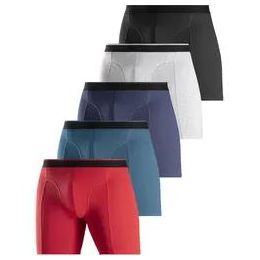 Langer Boxer AUTHENTIC LE JOGGER, Damen, Gr. XXL/8, 5 Stk., bunt (rot, grau, blau, grau, meliert, navy, schwarz), Jersey, Obermaterial: 95% Baumwolle, 5% Elasthan, unifarben, Unterhosen, mit zweifarbigem Webbund und l&auml;ngerem Bein