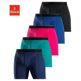 Langer Boxer AUTHENTIC LE JOGGER, Damen, Gr. XL/7, 5 Stk., bunt (navy, t&uuml;rkis, pink, blau, schwarz), Jersey, Obermaterial: 95% Baumwolle, 5% Elasthan, unifarben, Unterhosen, mit zweifarbigem Webbund und l&auml;ngerem Bein