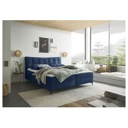 Boxbett ED EXCITING DESIGN "Melrose", blau (dunkelblau), B:182cm L:210cm, 100% Polyester, Komplettbetten, Boxspringbett, inkl. Topper