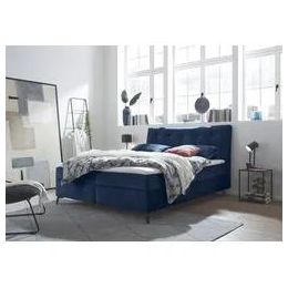 Boxbett ED EXCITING DESIGN "Melrose", blau (dunkelblau), B:162cm L:210cm, 100% Polyester, Komplettbetten, Boxspringbett, inkl. Topper