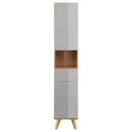 Hochschrank Welltime "Lund Badschrank skandinavisches Design mit viel Stauraum", grau (eiche, grau), B:35cm H:187cm T:29,5cm, Schr&auml;nke, Hochschrank, Badm&ouml;bel, 2 T&uuml;ren und 1 Schublade, Breite 35cm