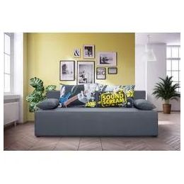3-Sitzer exxpo - SOFA FASHION "Tabou Sound Scream Schlafsofa Breite 193cm", grau (grau, gelb), B:193cm H:88cm T:85cm, Sofas, mit Schlaffunktion und Bettkasten, inkl. loser Zier- und R&uuml;ckenkissen