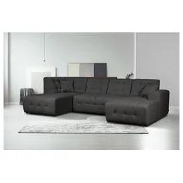 Wohnlandschaft Home Affaire "Nosia U-Form", grau (dunkelgrau), B:297cm H:85cm T:163cm, 100% Polyester, Sofas, Wohnlandschaft, incl. 2 Zierkissen, mit feiner Steppung