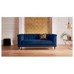 2-Sitzer Home Affaire "Chamby", blau (dunkelblau), B:180cm H:71cm T:85cm, 100% Polyester;Samtoptik (100% Polyester), Scheuertouren >100.000, Pilling: 5, Sofas, mit Holzrahmen unten und Steppung im Lehnenbereich
