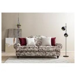 3-Sitzer Home Affaire, bunt (amber paradise), B:200cm H:96cm T:90cm, 100% PES, Sofas, mit 4 Zierkissen, mit gedrechselten F&uuml;&szlig;en aus Holz