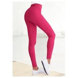 Leggings Lascana, Damen, Gr. 48/50, N-Gr, pink, Single Jersey, Obermaterial: 95% Baumwolle, 5% Elasthan, unifarben, Basic, Basic lang, Hosen Leggings, mit breitem B&uuml;ndchen