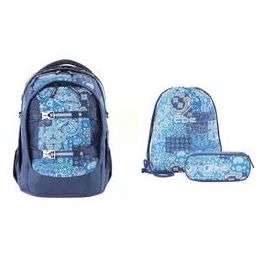 Schulrucksack 2be "Royal", Kinder, Gr. B/H/T: 22,5cm, blau (royalblau), Kunstfaser, Rucks&auml;cke Schulrucksack, im 3er Set mit Turnbeutel und Federm&auml;ppchen