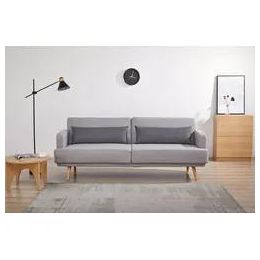 Schlafsofa Salesfever "Malm&ouml; - Komfortabler 2,5-Sitzer inklusive Zierkissen", grau (grau, anthrazit, natur), B:214cm H:83cm T:86cm, Webstoff (100% Polyester), Pinienholz, Sofas, Schlafsofa, mit Schlaffunktion, Breite 214 cm
