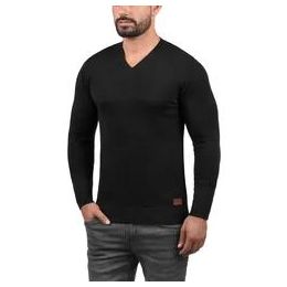 Strickpullover Blend "BHLasse", Herren, Gr. XXL, schwarz, Feinstrick, 50% Baumwolle, 50% Polyacryl, unifarben, Basic, regular fit, V-Ausschnitt, eingesetzt, Pullover Strickpullover, Feinstrickpullover mit aufgestickten Ellenbogenpatches